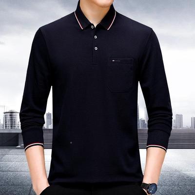 春6891秋男士丝光中棉长袖恤年人老衣上打底衫中年男装爸爸装