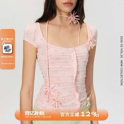 复古纯手工订花短袖T恤女