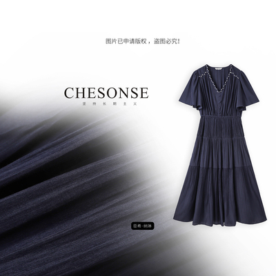 CHESONSE优雅淑女荷叶袖连衣裙