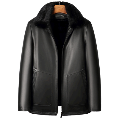 脱卸水貂内胆绵羊皮父亲真皮皮衣