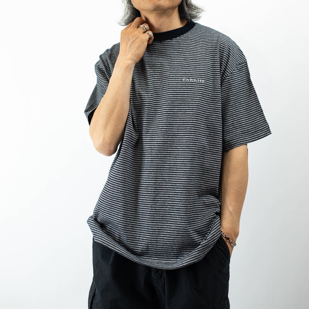 DOOITT#FARAH日系复古休闲全棉条纹针织圆领短袖男女T恤