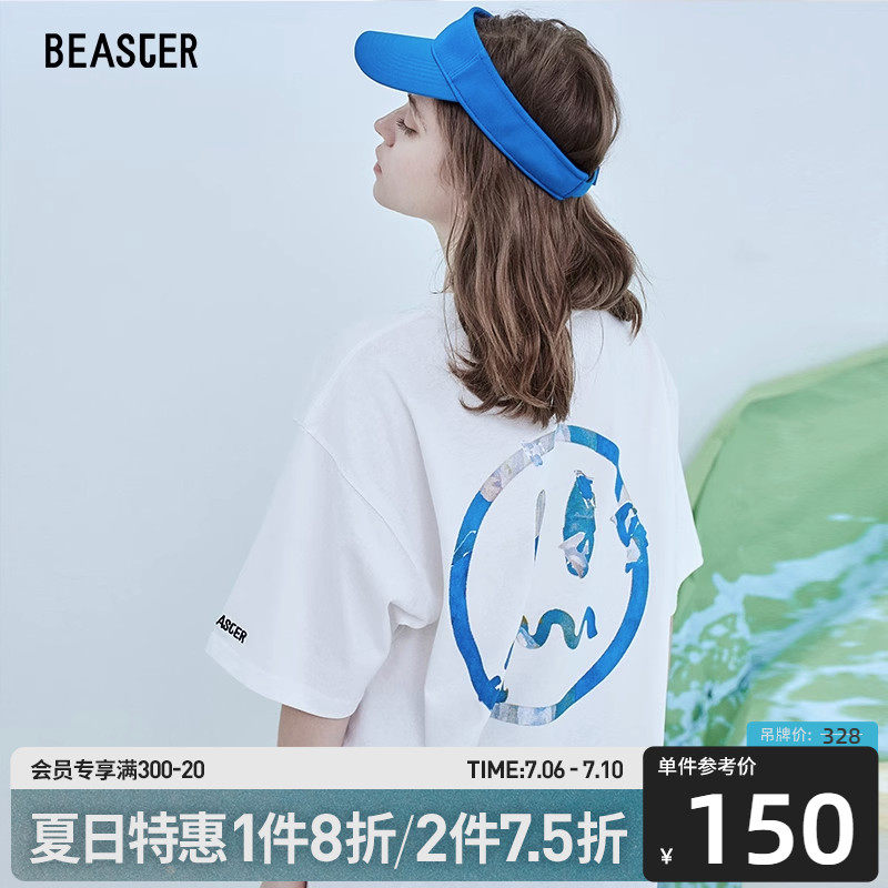 BEASTER小恶魔红色鬼脸情侣潮牌油画重磅短袖T恤男潮流设计感T恤_虎窝淘