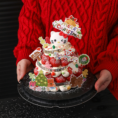 2025圣诞节软胶KT猫摆件圣诞快乐MerryChristmas丝带烘焙装扮插件