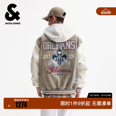 绫致杰克琼斯NBA联名款鹈鹕队男装新款可拆卸连帽棉服棉衣外套