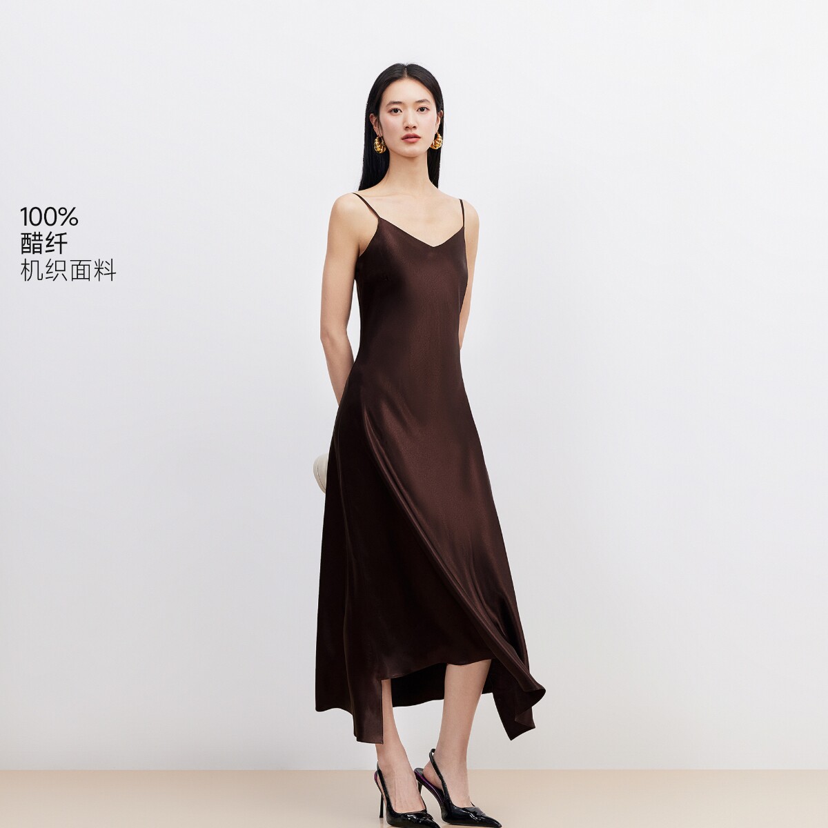 Vero Moda连衣裙2026春季新款含醋纤不规则下摆A字吊带长裙