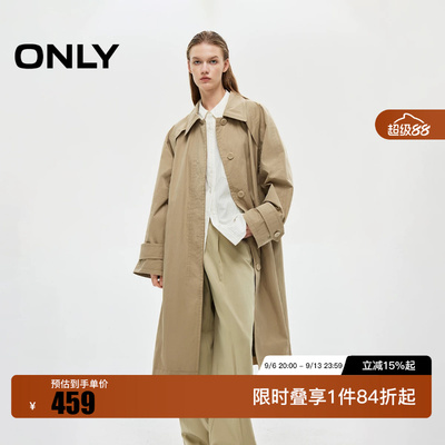 绫致ONLY冬新款双层隐形门襟翻领插肩风衣外套女