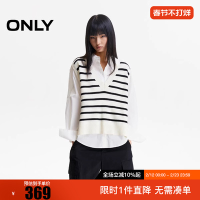 ONLY2025冬新款学院风衬衫拼接两件套设计针织衫女|1253K6002