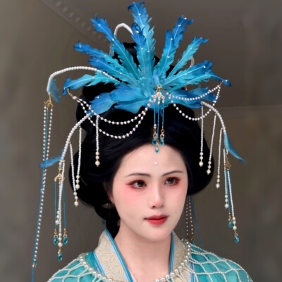 原创 青玄 真丝烫花发冠女儿国国王凤冠发饰仙气正凤重工发饰