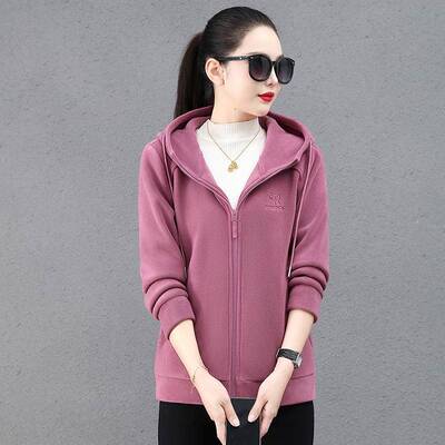 加绒加厚套秋冬新2023-50825款时尚外洋气开衫卫衣连帽百搭长袖女