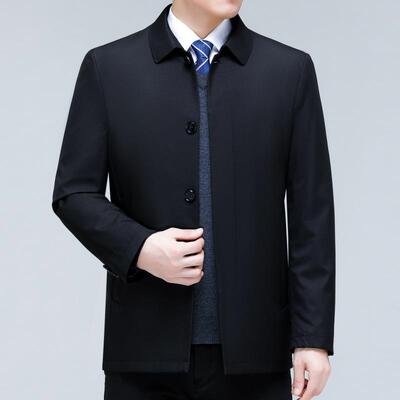 爸羽套绒服男季中年男士翻领保暖白鸭绒夹克冬外宽松爸装2132-U脱