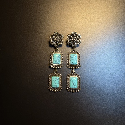 开花的橄榄Vintage古着 Patina Wings蓝色花朵流苏耳钉 耳环 耳饰