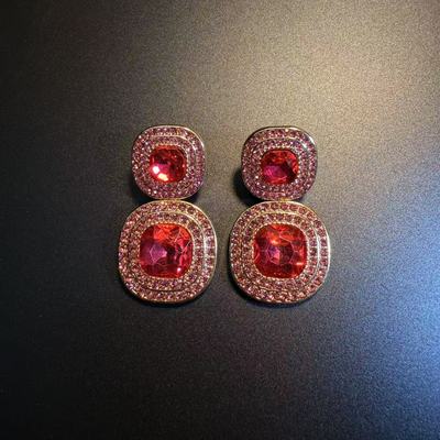 开花的橄榄 Vintage古着 Vintage Red红色锆石耳钉 耳环 耳饰