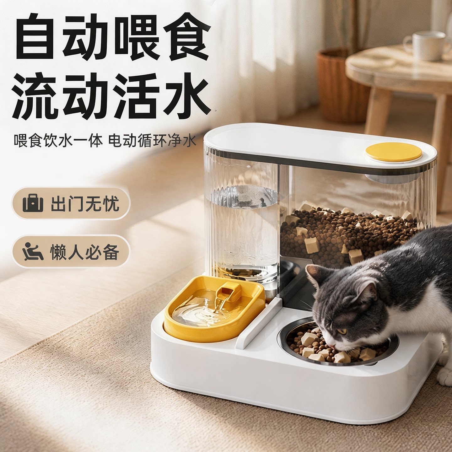 猫自动喂食器猫咪可视投喂猫粮饮水一体机智能定时定量神器小猫碗