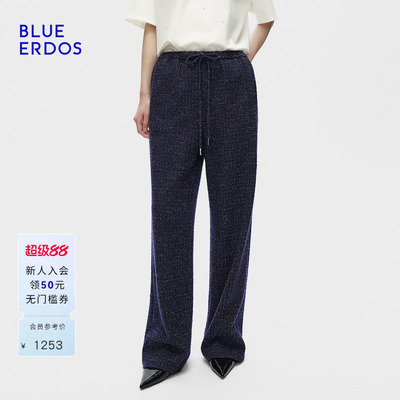 BLUE ERDOS 春季新品复古百搭粗花呢系带直筒裤女裤B256M1003