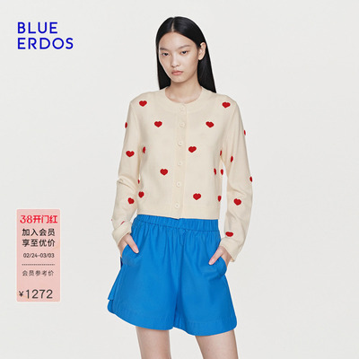 【心愿针织】BLUE ERDOS26早春新品100%绵羊毛圆领提花针织开衫女