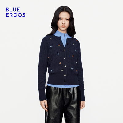 【100%山羊绒】BLUE ERDOS2026秋冬新品圆领上衣复古都市针织开衫