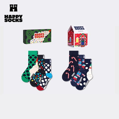【秋冬款】Happy Socks儿童圣诞袜子ins潮牌圣诞假日3双装礼盒