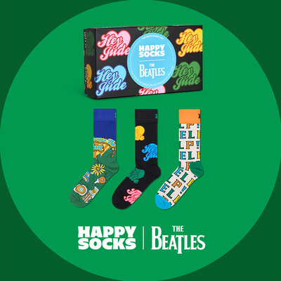 【春夏款】Happy Socks X 披头士联礼盒袜子设计师创意中筒袜潮