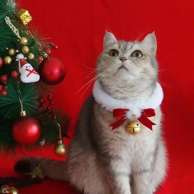 Christmas Theme Cat Collar Scarf Bow Bell Easy To Clean Coll