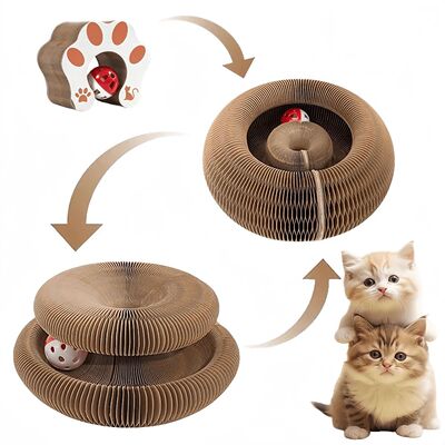 Foldable Cat Scratcher with Bell & Catnip - Multi-Level Card