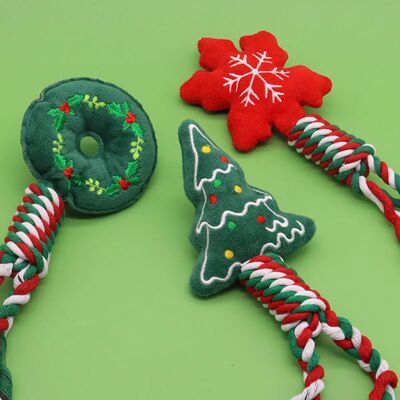 Christmas Holiday Style Durable Squeaky Pet Rope Toy Bite Re
