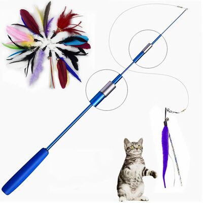 Interactive Cat Feather Toy Feather Teaser Stick Wand Pet Re
