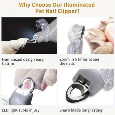 LED Light Pet Nail Clippers Dual-Sided 5x Magnification for