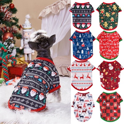 Printed Dog Christmas Clothes Teddy Cat Holiday T-shirt
