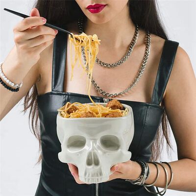 Retro Tabletop Decoration Porcelain Gothic Skull Pasta Bowl