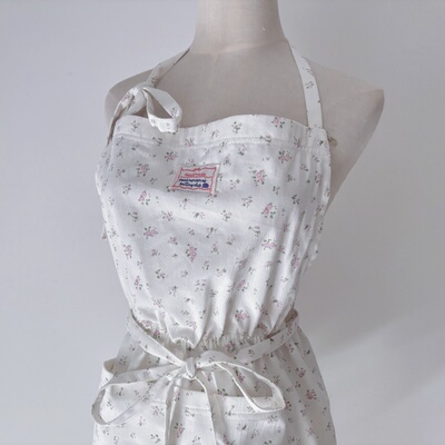韩式个性清新碎花纯棉牛仔挂脖牛仔围裙厨房花店工作服美甲烘焙