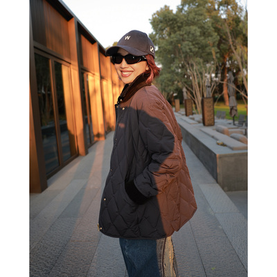 ise“巴恩复古”拼接翻领谷仓轻巧羽绒夹克外套P2541242