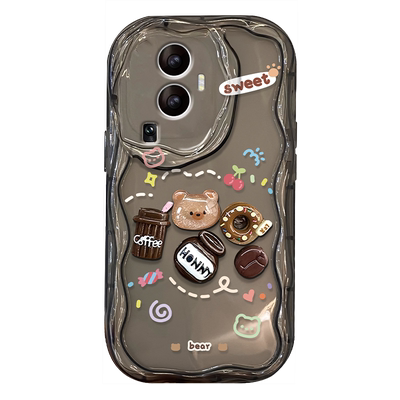 适用opporeno10手机壳reno12/11奶油纹reno9/8pro+新女款女生全包findx7/6咖啡小熊公仔r17/15防摔硅胶保护套