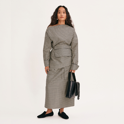 VERSELET短诗 2026春季新品 Aurora丝棉纸感斜肩系带上衣半裙套装