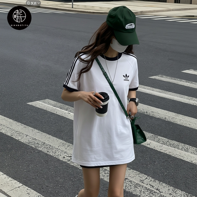 Adidas三叶草Jennie同款男女休闲运动圆领刺绣T恤短袖