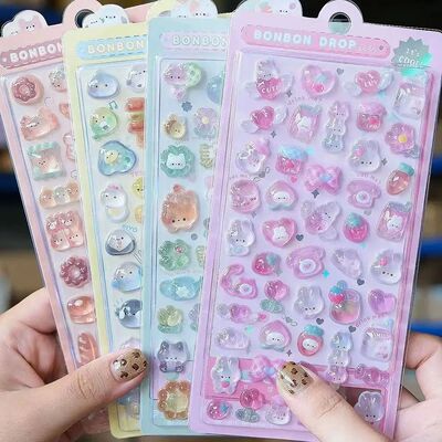 **Kawaii 3D Jelly Resin Stickers Cute Cartoon Sparkle Transp