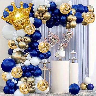 149PCS Blue Gold Balloon Arch Garland Set, Crown Foil Balloo