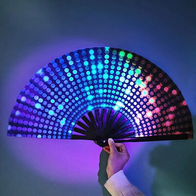 LED Folding Fan Fluorescent Rainbow Print Handheld Fan UV Ku