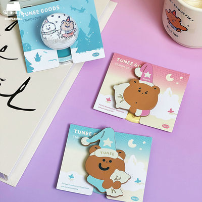 朴坊TUNEE GOODS睡衣冬日水晶球小熊流沙仿木磁吸旋转手机支架