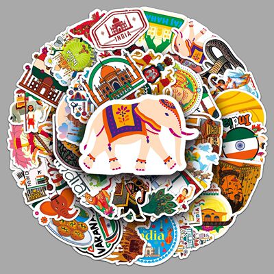 50张印度india户外旅行风景打卡可爱卡通防水装饰手账本贴纸