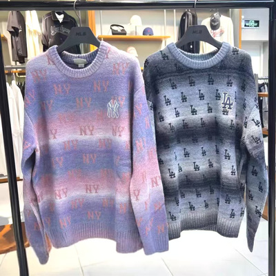 MLB25秋冬季新款男女情侣复古渐变老花时尚圆领针织毛衣3AKPM0254
