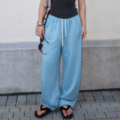 zopiclone福利款~复古运动休闲抽绳垂感宽松显瘦弯刀卫裤女