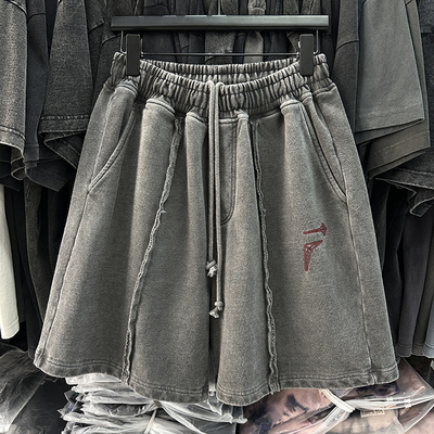 ThugClub刺绣logo水洗重磅短袖高街垂感拼接解构抽绳五分裤ins潮