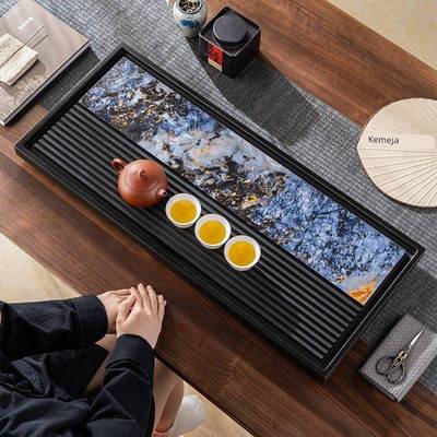 天然乌金石奢石岩板茶盘整块新中式茶台轻奢高档家用办公简约茶海