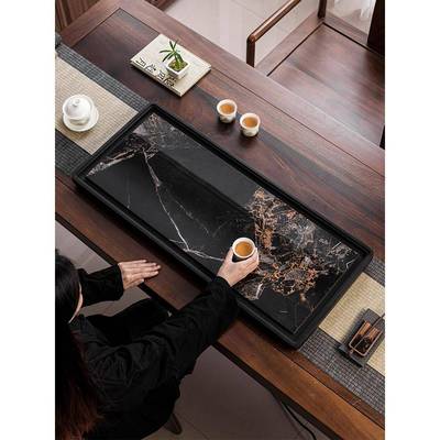 天然乌金石奢石岩板茶盘轻奢办公室茶海新款简约家用办公抛光茶台