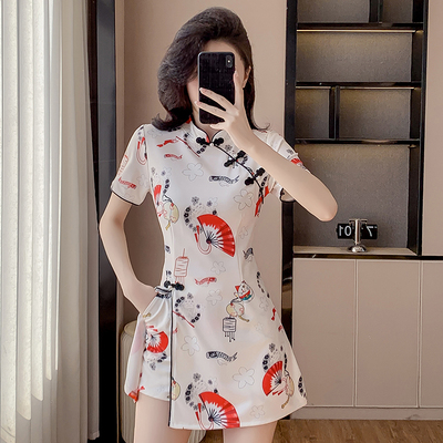 新中式国风时尚套装洗浴养生会所足浴足疗技师工作服旗袍裙连衣裙