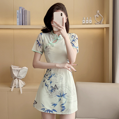 餐饮服务员工作服足浴技师中国风新中式复古改良旗袍连衣裙套装女