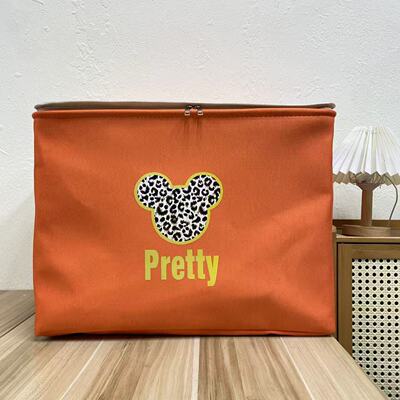 【55X40X40高】橘豹纹米琪拉链（带盖带钢圈）防潮100L被子收纳筐