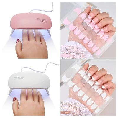 French UV Semi-Cured Gel Nail Wraps Sticker 16Strips Long La