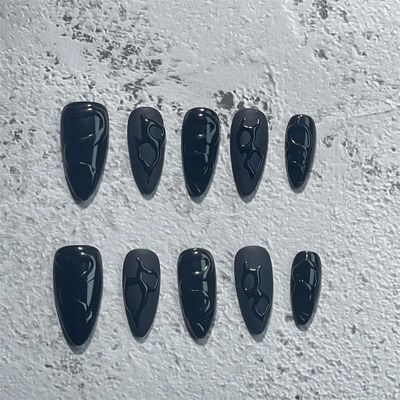 Handmade Press on Nails Short Black Simple Reusable Adhesive