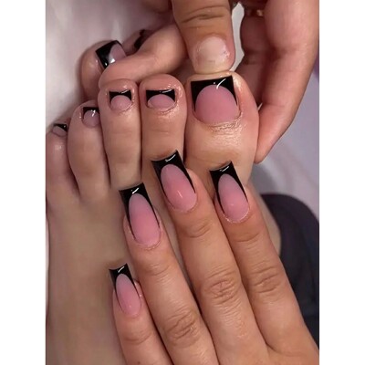 48pcs French black border hand and foot armour Glossy fake t